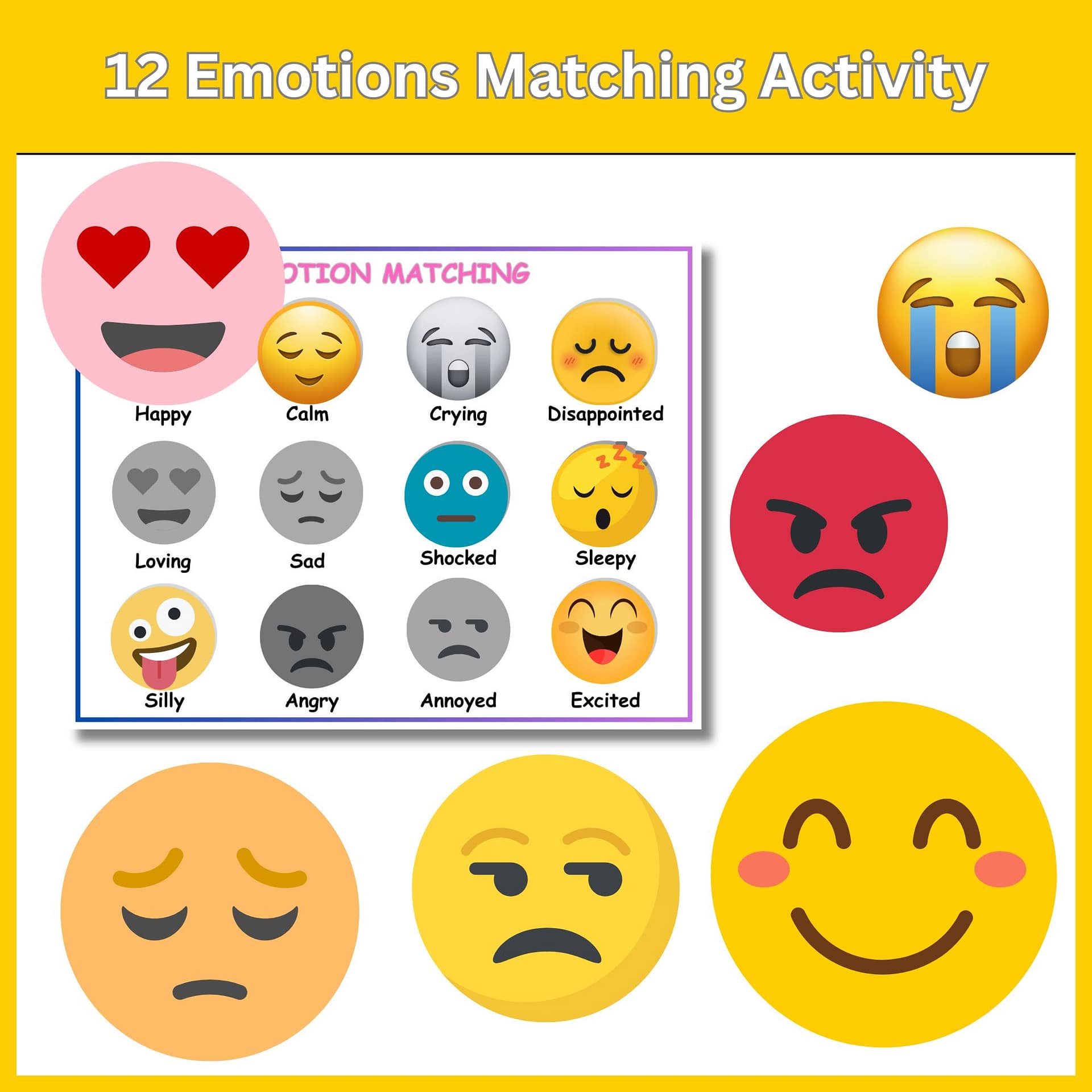 Emotions Matching Activity Fine Motor Skills 100 Preschool